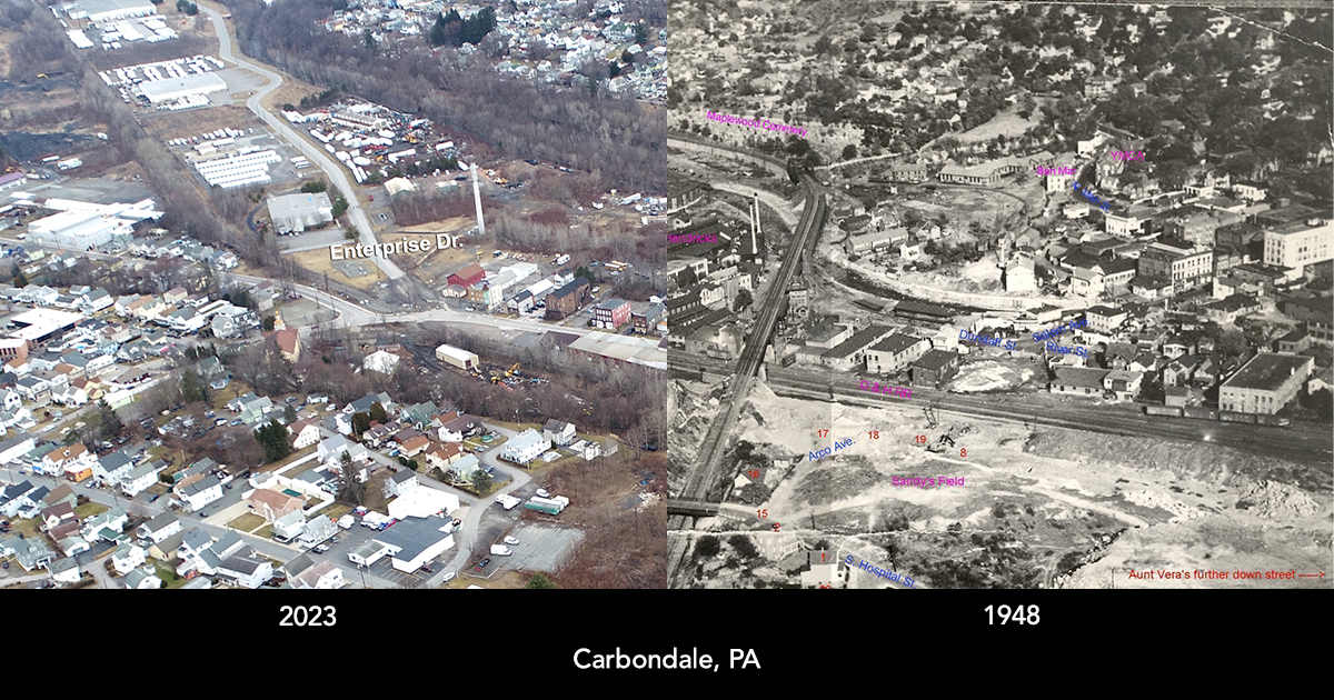 An aerial comparison of Carbondale, PA in 1948 and 2023 – Colin Devroe